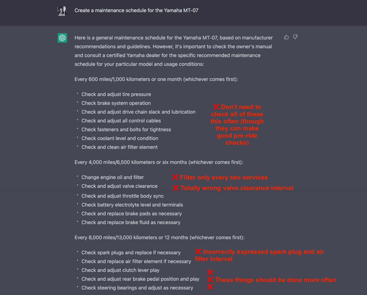 Don't Trust ChatGPT (Yet) for your Motorcycle Facts